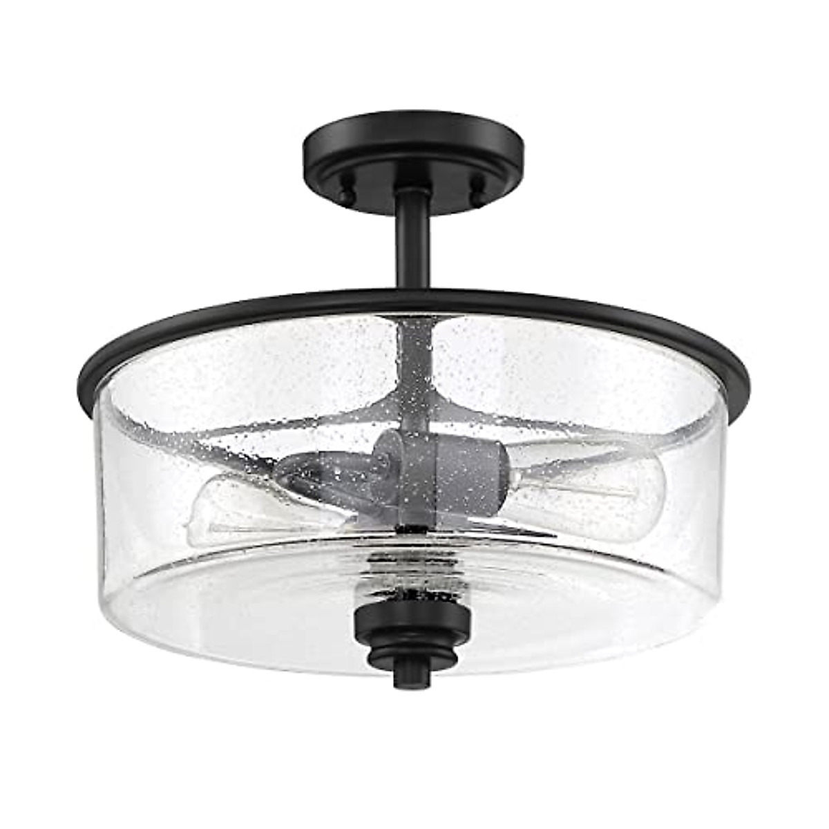Craftmade 50552-FB Bolden Clear Seeded Glass Shade Semi Flush, 2-Light 120 Watts, Flat Black