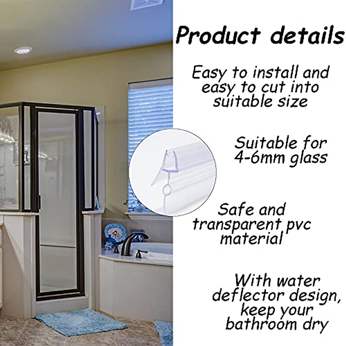 Frameless Shower Door Bottom Seal 2-Pack 1/4”x 39”Glass Shower Door Seal Strip Stop Shower Leaks and Create a Water Barrier