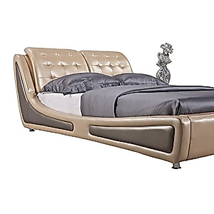 Container Direct Platform Bed With Tufted Headboard, California King, Pearl Gold/Gray