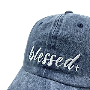 Waldeal Women's Embroidered Blessed Washed Cotton Dad Hat Low Profile Baseball Cap Navy