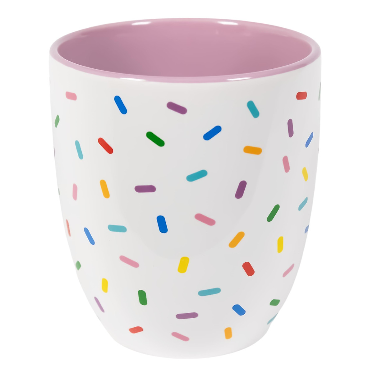 Yummy Sprinkles Mug | Lavendar Cute Coffee Mug with Rainbow Sprinkles | Birthday cake Coffee Cup Gift | Large White Ceramic Cup with Green, Yellow, Red, Pink, and Blue Sprinkles | Fun Pattern