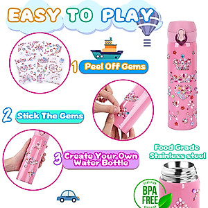 YOFUN Create Your Water Bottle with Tons of Rhinestone Gem Stickers - Craft Kit & DIY Art Set for Children, Gift for Girls - 17 OZ BPA Free Stainless Steel Vacuum Insulated Mug (Gemstone)