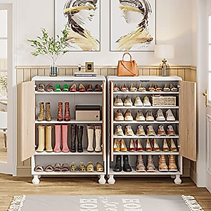 Tribesigns Shoe Storage Cabinet, 24 Pairs Organizer Cabinet with Door, White Freestanding Shoe Storage, 6 Tiers Modern Wood Shoe Rack for Entryway, Living Room (Fits Shoes up to Men's Size 16)