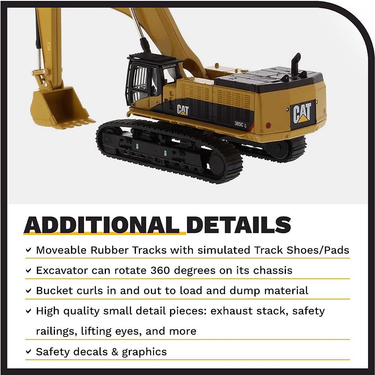 1:64 Caterpillar 385C L Hydraulic Excavator - Construction Metal Series by Diecast Masters - 85694 - Play & Collect - Functioning Boom, Arm, and Bucket - Made of Diecast Metal with Some Plastic Parts