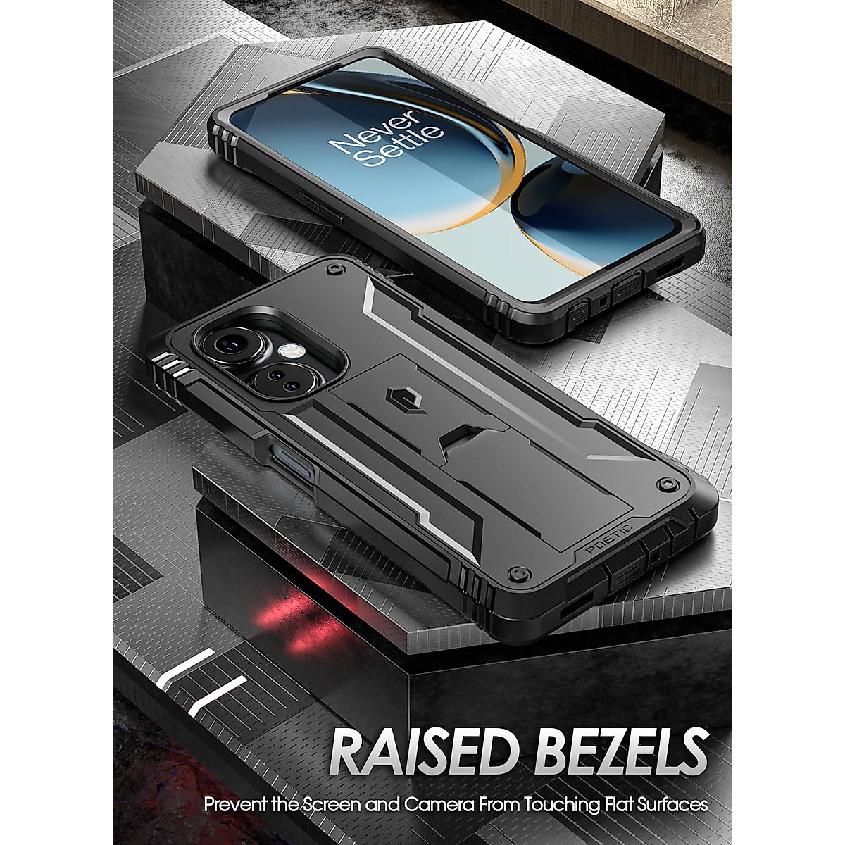 Poetic Revolution Case for OnePlus Nord N30 5G, [20FT Mil-Grade Drop Tested], Full-Body Rugged Dual-Layer Shockproof Protective Cover with Kickstand and Built-in-Screen Protector, Black