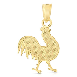 Ioka - 14K Yellow Gold Rooster Charm Tiny Pendant For Necklace or Chain