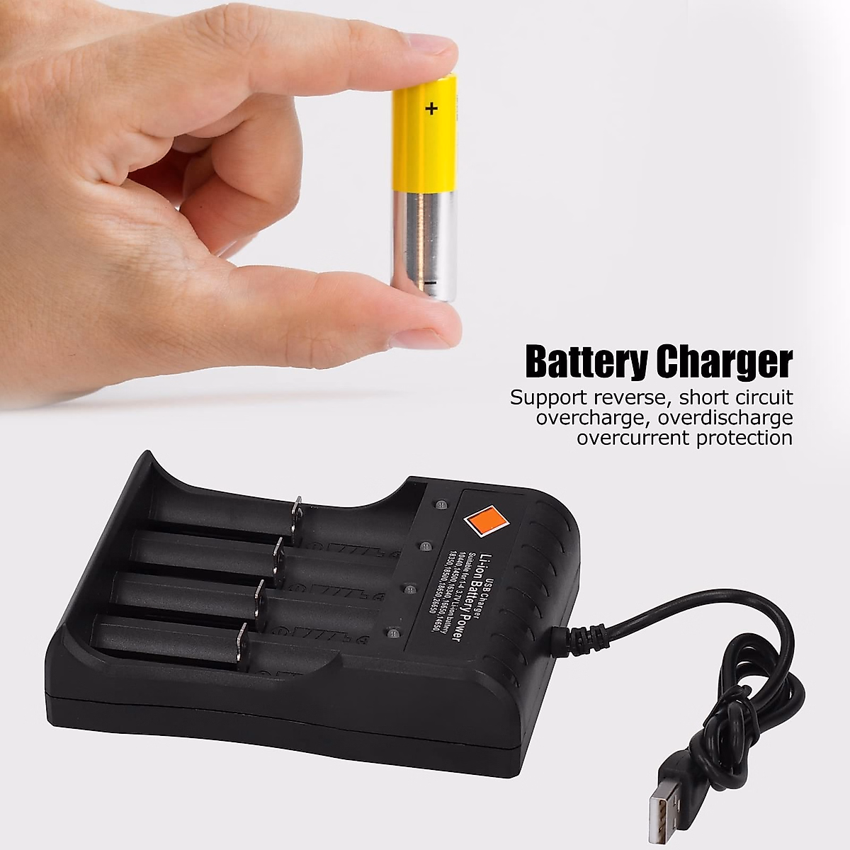 plplaaoo Battery Charger, DC4.2V 4 Slot Rechargeable Battery Bay with USB Cable, Universal Battery Charger, Quick Charge for Rechargeable Batteries Fit for 3.7V Li‑ion, Battery Charger Battery Cha