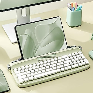 YUNZII Upgraded Wireless Typewriter Keyboard, Retro Keyboard with Integrated Stand, USB-C/Bluetooth Keyboard with Cute Round Keycaps for Multi Device for Win/Mac (B309, Sweet Mint)