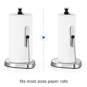 Tension Arm Paper Towel Holder, Hystun Single Tear Paper Towel Holder Countertop Standing Paper Towel Holder Easy to Tear Paper Stainless Steel Paper Towel Holder for Kitchen & Dining Room Table