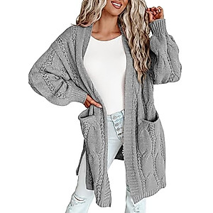Dokotoo Long Cardigans for Women Open Front Lightweight Fall Sweaters for Women 2024 Knit Cute Clothing with Pockets Trendy,Gray Large