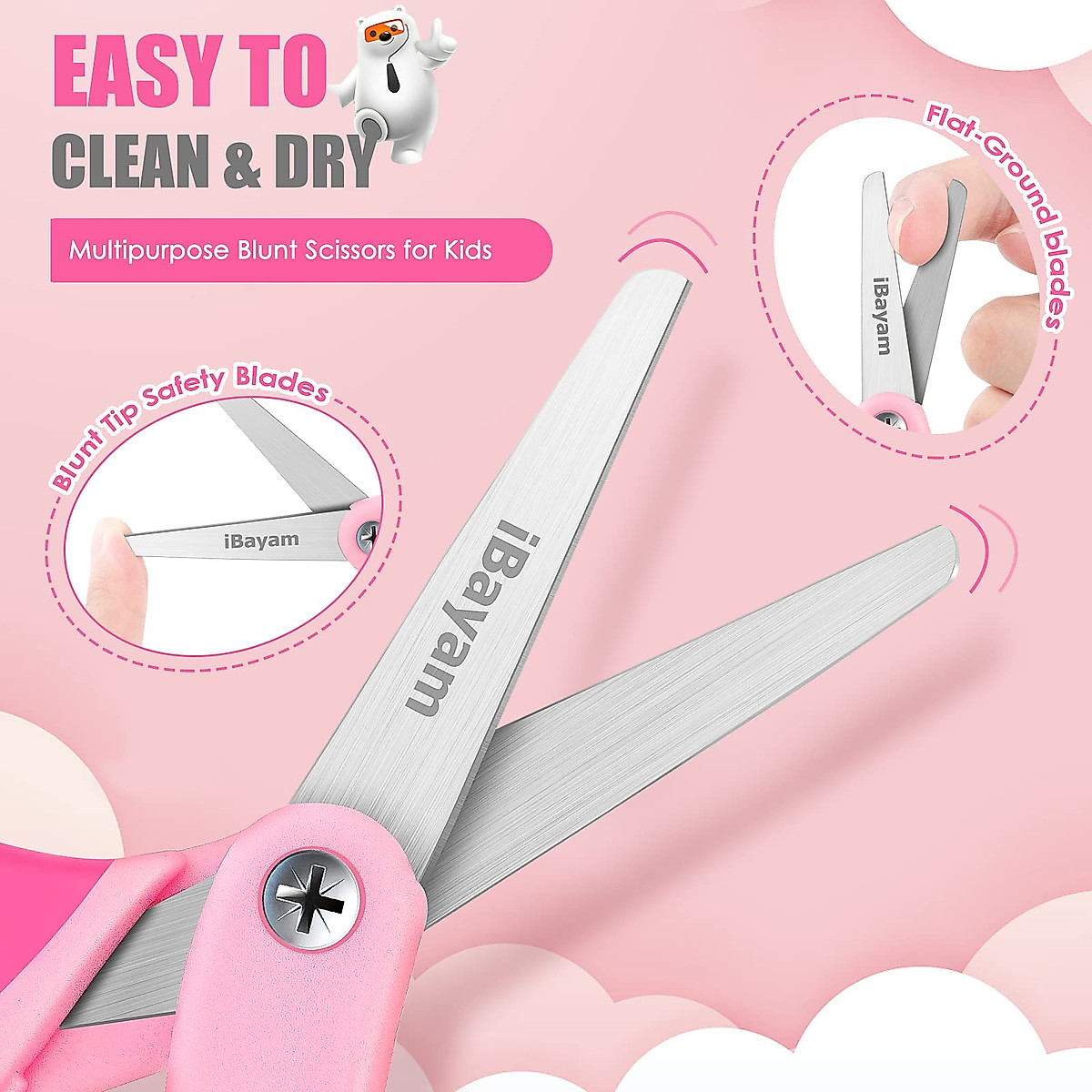 Kids Scissors, iBayam 5" Kid Scissors with Cover, Safety Small scissors, Student Blunt Tip Scissors for School Kids Age 4-7 8 9 10-12, Classroom Toddler Child Scissors Scrapbooking Art Craft Supplies