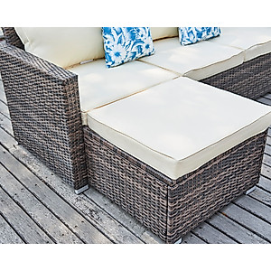 Suntone Patio Furniture Set All Weather Wicker Outdoor Sectional Patio Couch Rattan Patio Sectional with Table and Chairs, 3 Piece Patio Sofa Set, Beige