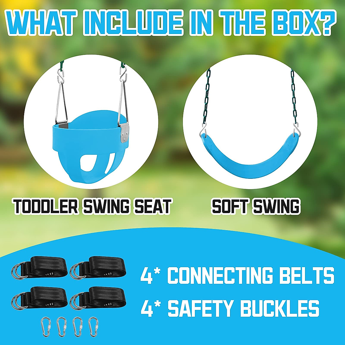 Toddler Swing for Outside and Tree Swing seat for Kids 2 Sets，Baby Swing Outdoor with 4 Hanging Straps and 4 Hooks |Kids Swing | Bucket Swings for Toddlers | Baby Swings for Infants(Blue)