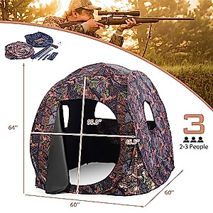 HAPPYGRILL Pop Up Hunting Blind Portable Ground Blind Waterproof Hunting Tent for 2-3 People, Camouflage Hunting Tent with 360 Degree Mesh Windows