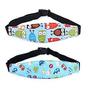 Ximimark 2 Pcs Cute Cartoon Adjustable Car Safety Seat Sleep Positioner Infants Baby Head Support Pram Stroller Fastening