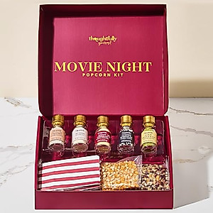 Thoughtfully Gourmet, Movie Night Popcorn Set, Includes Yellow and Mixed Popcorn Kernels, 10 Paper Popcorn Bags, 5 Popcorn Seasonings & Toppings
