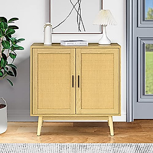 Mufico Buffet Sideboard Cabinet,Rattan Storage Cabinets with Door and Shelves, Accent Console Coffee Bar for Bar, Dining Room, Hallway, Cupboard Living Room