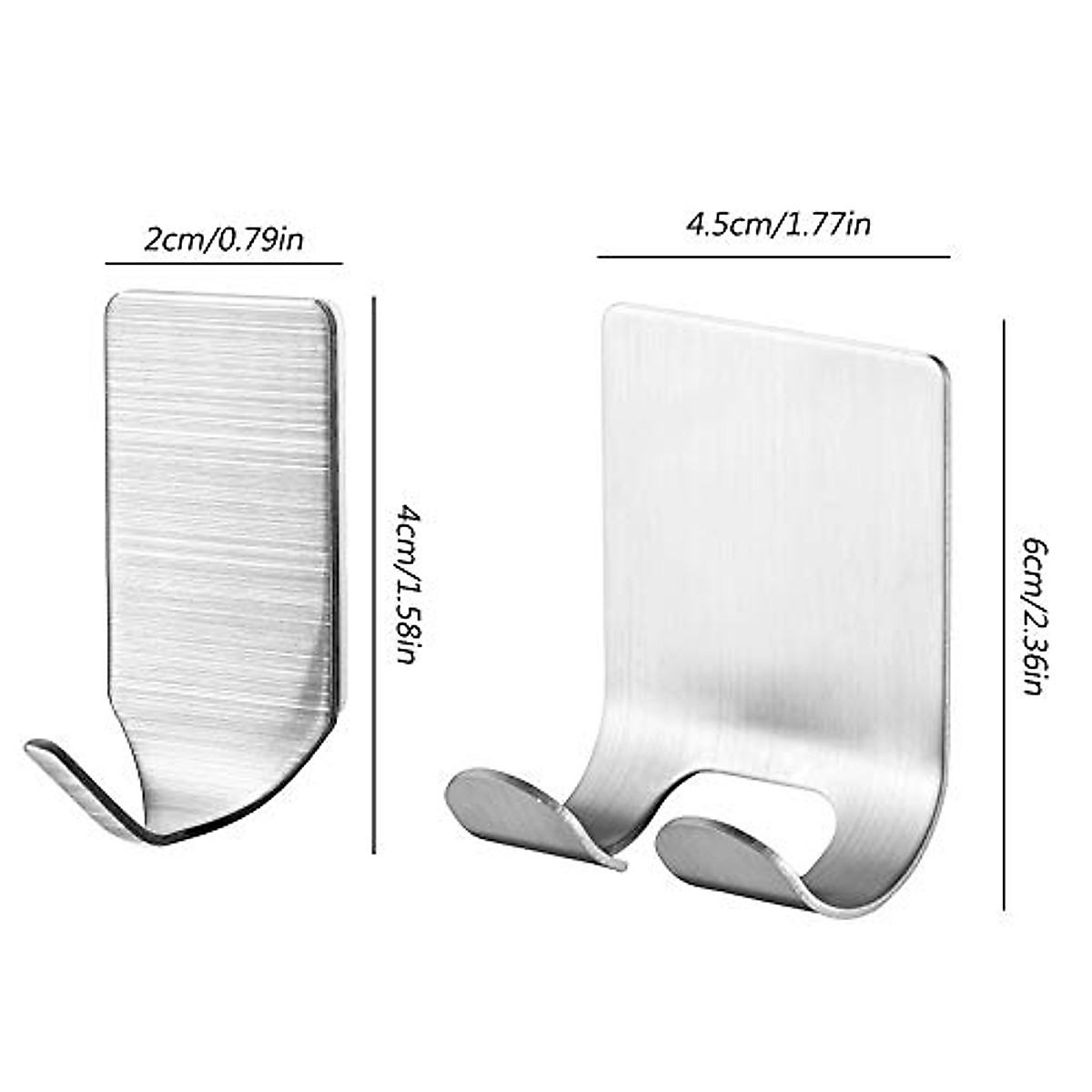 8 Pcs Self Adhesive Metal Dual Wall Hooks, FineGood Stainless Steel Waterproof Hanger Wall Mounted Double Hooks Heavy Duty Sticky Utility Storage Hooks for Bathroom Bedroom Kitchen