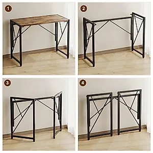 Homeiju Folding Desk, Small Foldable Desk 31.5" for Small Spaces, Portable Desk for Bedroom, Home Office, Small Folding Table for Camping, Traveling, Space Saving, Easy Assembly, Rustic Brown
