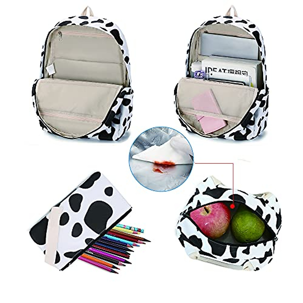 Sunborls Backpack for Teen Girls Lightweight High-capacity Middle Student Bookbag Women Backpack With Lunch bag Pencil Bags Student Bookbags 3Pcs(cute cow pattern)