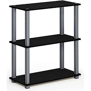 Furinno Turn-S-Tube 3-Tier Compact Multipurpose Shelf Display Rack with Square Tube, Black/Grey