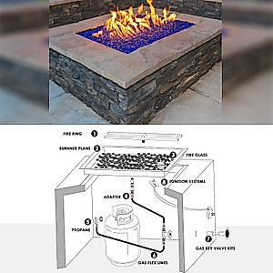 GRISUN Drop-in Fire Pit Kit 30 x 10 Inch, H-Shape Burner with Pan, Come with Upgraded Spark Ignition Kit for Gas Fire Pit, Fire Pit Table Insert Stainless Steel, Suitable for Indoor Outdoor Decoration