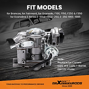 maXpeedingrods 1 Barrel Carburetor for Ford 4.9L 300 Cu/4.1L 250 Cu/3.3L 200 Cu Engine 1965-1985 for Bronco Fairmont Granada Econoline F100 F150 F250 F350, Automatic Choke