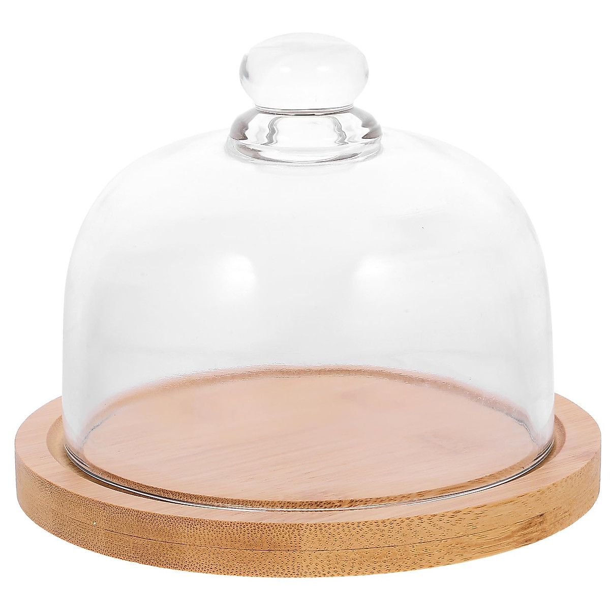 GANAZONO Household Cake Cupcake Holder Container, Food Holder with Wooden Base and Glass Lid Cake Display Dessert Storage Tray （ Glass Cover+ Tray ）