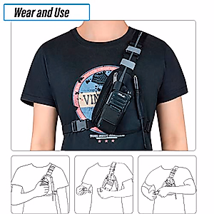 HYSHIKRA Universal Radio Chest Pack, Walkie-Talkie Nylon Holder, Holster Case Pouch Front Pack Accessories for Baofeng UV5R Kenwood Yaesu Motorola Cobra Retevis Two Way Radio (Black)