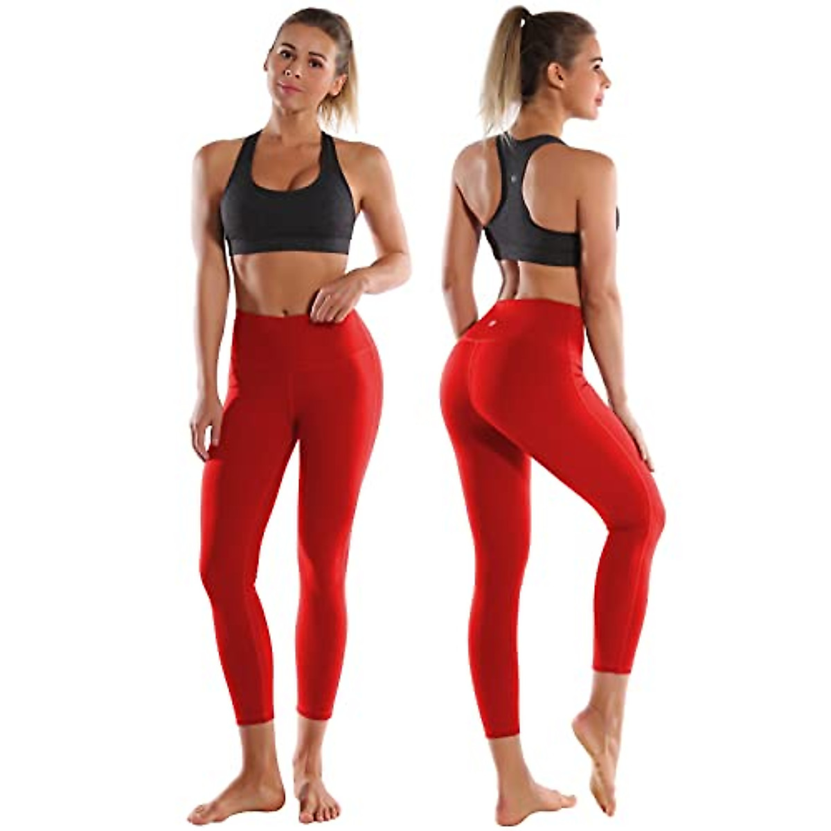 BUBBLELIME 22"/26"/28" High Waist Yoga Pants with Inner Pocket - Single Line Capris_Scarlet X-Small-22 Inseam