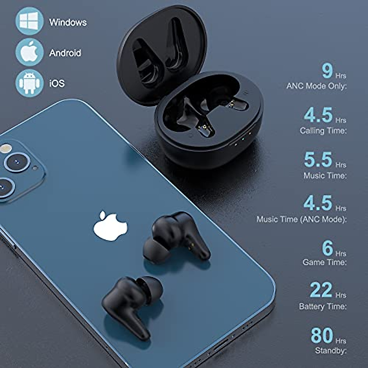 HTC True Wireless Earbuds Plus - ANC, Active Noise Cancellation IPX5 Water Resistant Bluetooth 5.0 with ENC, Stereo in-Ear Touch Control Earbuds