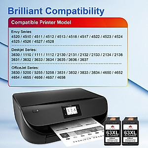 Toner Kingdom Remanufactured Ink Cartridge Replacement for HP 63XL Black Ink Cartridge for HP Officejet 3830 4650 5255 3832 Envy 4520 4512 4516 Deskjet 1112 3630 3634 3639 2132 Ink Printer (2 Black)