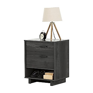 South Shore Fynn Nightstand with Cord Catcher, Gray Oak, 22.25 in x 16.5 in x 24.75 in (D x W x H)