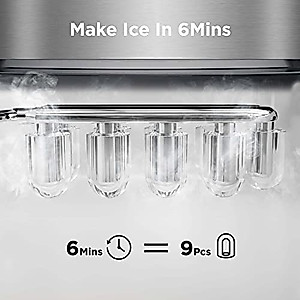 Silonn Ice Makers Countertop, 9 Cubes Ready in 6 Mins, 26lbs in 24Hrs, Self-Cleaning Ice Machine with Ice Scoop and Basket, 2 Sizes of Bullet Ice for Home Kitchen Office Bar Party