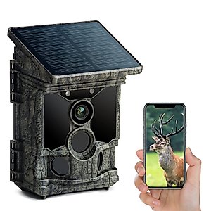 VOOPEAK Trail Camera Solar Powered 46MP 4K 30FPS, WiFi Bluetooth Game Camera with 120°Wide-Angle Motion Activated with Night Vision 0.1s Trigger Time IP66 Waterproof for Wildlife Monitoring Security