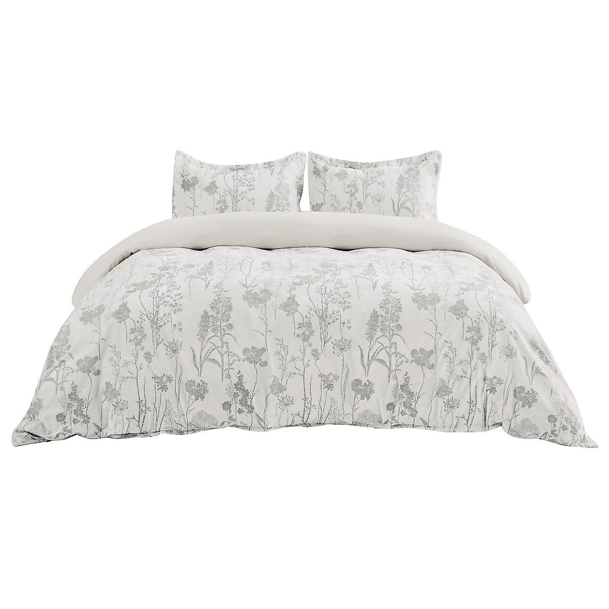 Bedsure Flannel Velvet Duvet Cover King Size, Ultra Soft Breathable Fluffy Fleece Comforter Cover Set, All Season Cozy Floral Duvet Cover with Zipper Closure, 3 Pieces Set, Cream White