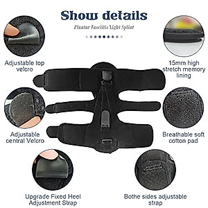 WSXUS Upgrade Plantar Fasciitis Night Splint with 3 Adjustable Straps for Women&Men, Relief Brace for Plantar Fasciitis, Foot Drop, and Achilles Tendonitis - Day and Night (Black)