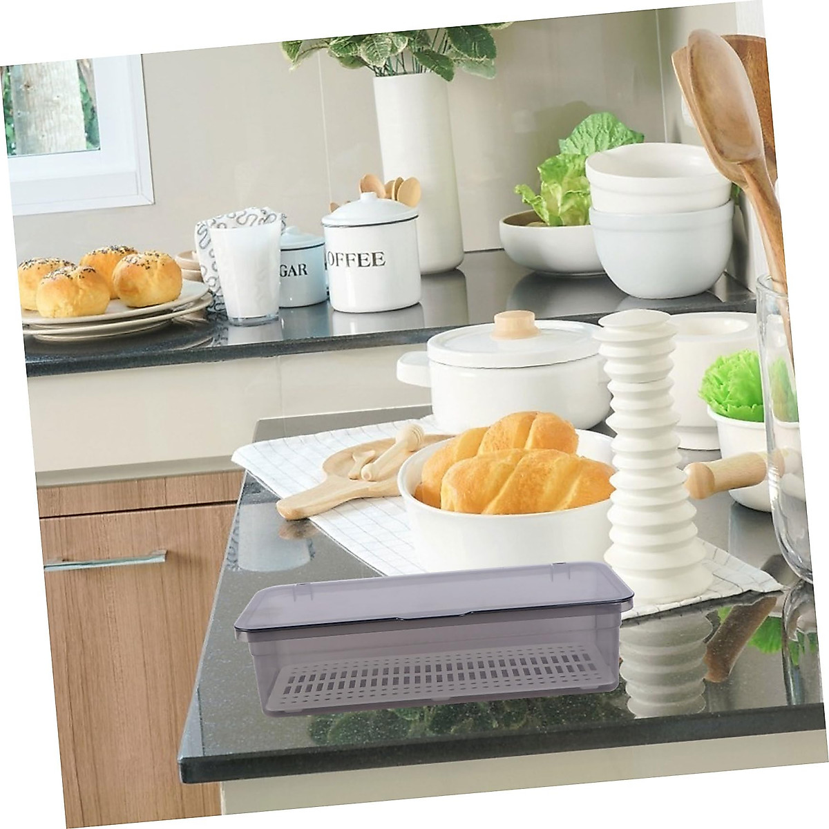 Tofficu Flatware Tray Kitchen Drawer Organizer with Lid Cutlery and Utensil Drawer Organizer Kitchen Cutlery Fork Utensil Storage Container Drain Rack Basket Storage Holder Organizer (Black)