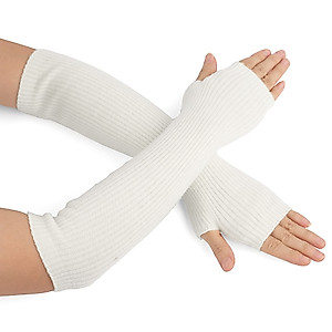 F Flammi Cashmere Blended Arm Warmer for Women Winter Fingerless Gloves Knit Mitten Gloves Wrist Warmer with Thumb Hole