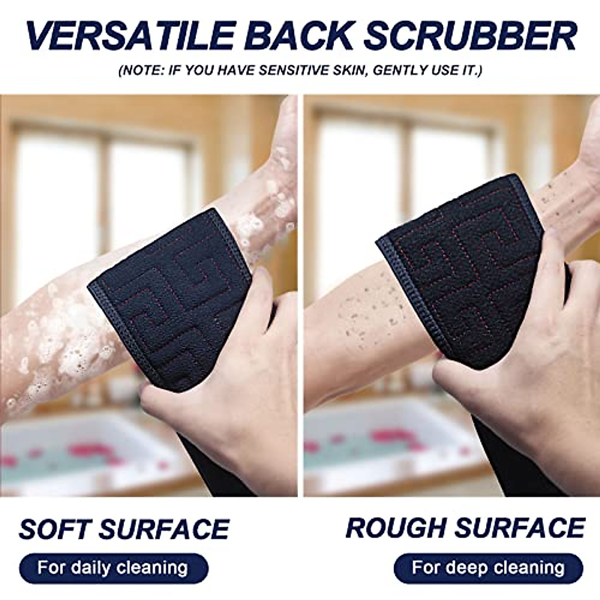 Exfoliating Back Scrubber for Shower, Double-Sided Back Scrub Washcloth with Handles, 38 Inches Body Exfoliator Bath Tool to Clean Your Body Deeply for Men & Women Skin Care