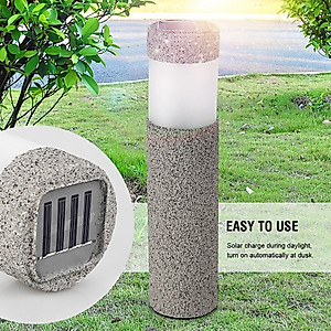 Yosoo Waterproof Solar Power Stone Pillar LED Lights Garden Lawn Courtyard Lamp