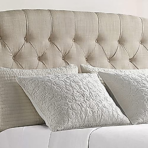 Rosevera Clancy Adjustable Heigh Headboard with Linen Upholstery and Button Tufting for Bedroom, King, Classic Beige