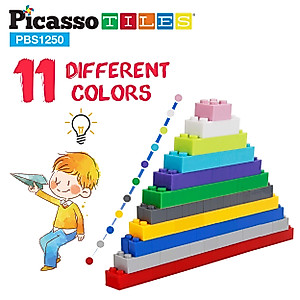 PicassoTiles 1250 PCs Educational Building Block Tiles Set Creative Shapes to Enhance Imaginative Play Unique Set to Characters and Numbers Learning STEM Toys Washable for Learning Education Ages 3+