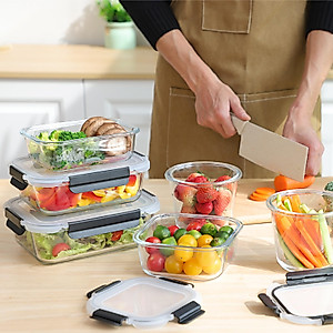 Moretoes 14pc Glass Food Storage Containers, Glass Soup Canisters with Lids Set, Airtight Glass Meal Prep Containers with Lids for Microwave, Oven, Freezer & Dishwasher Friendly, Grey