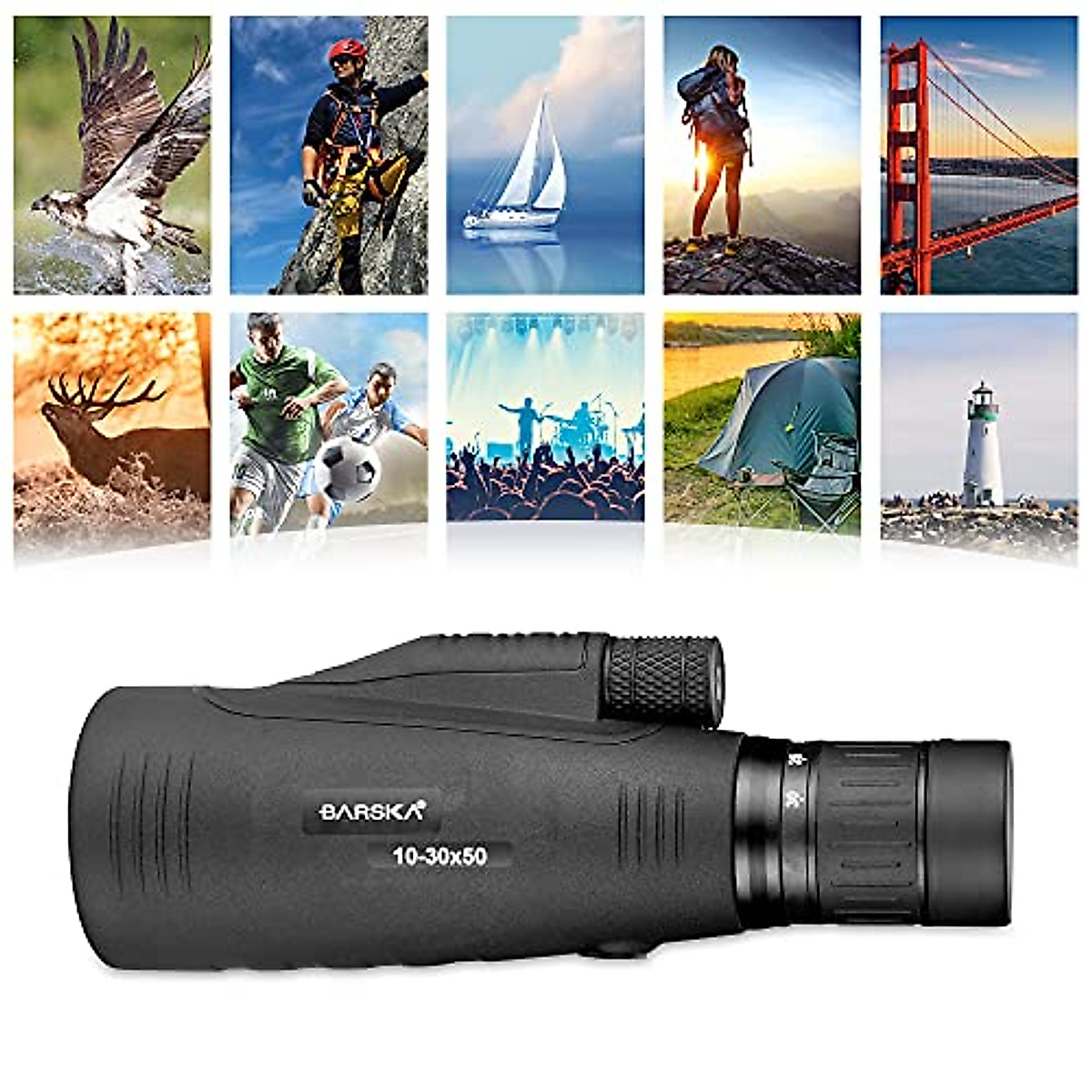 BARSKA 10-30x50mm Blackhawk Precision Zoom Monocular for Bird Watching, Travel, Hunting, Boating, and Camping.