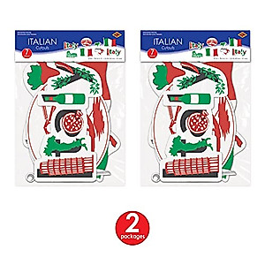 Beistle 53674 Italian Cut Outs 14 Piece Italy Decorations International Around The World Party Supplies, 12"-16", Red/White/Green/Black
