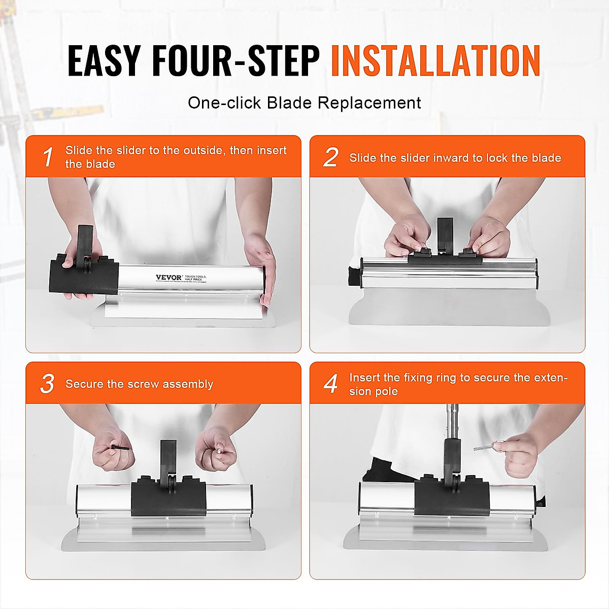 VEVOR Drywall Skimming Blade Set, 10/16/24/32/40 in Skimming Blades + 34-81.6 in Extension Handle Pole, Stainless Steel Knife Professional Skim Coat Tools, for Gyprock/WallBoard/Plasterboard