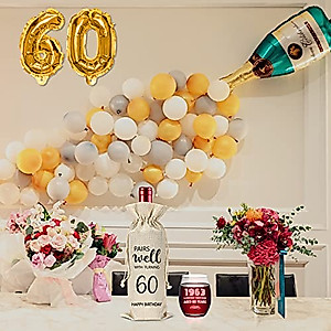 YUEYUQIU 60th Birthday Gifts for Women Men 60 Years Old Birthday Gifts, Back in 1963 Old Time Information, Funny 60th Birthday Present, Sixty Birthday Milestone Gifts Wine Bags Glass