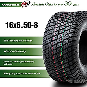 One WANDA 16x6.50-8 Lawn Mower Tractor Cart Turf Tires P332 /4PR- 13019