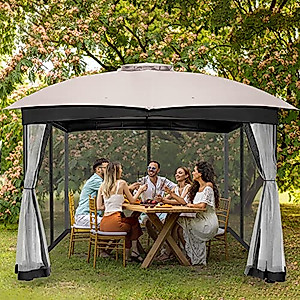 Gazebo for Patio, FAB BASED 10x12 Gazebo, Double Vent Canopy Gazebo, Outdoor Gazebo with Privacy Netting, Easy Setup Patio Pavilion with Steel Frame Strong Legs for Lawn, Backyard, Deck (Ash Grey)